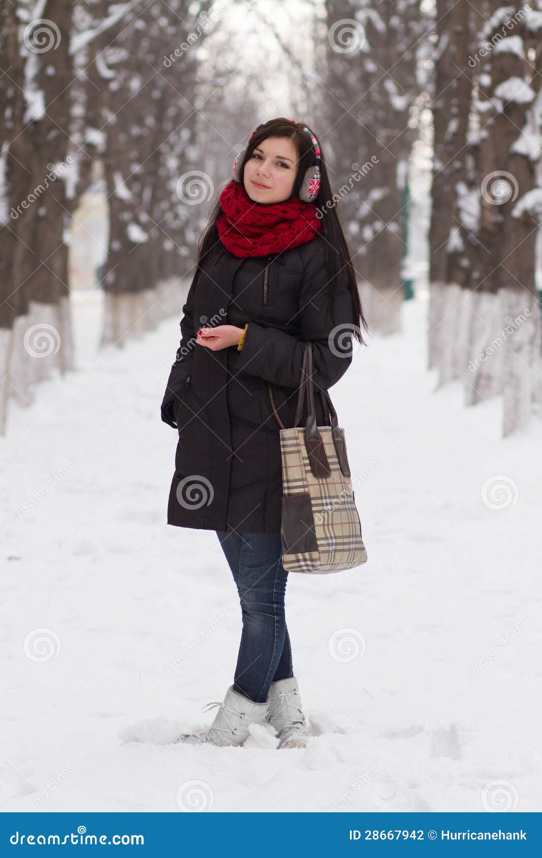 Girl Walking Outdoors in Winter Stock Photo - Image of youth, cheerful ...