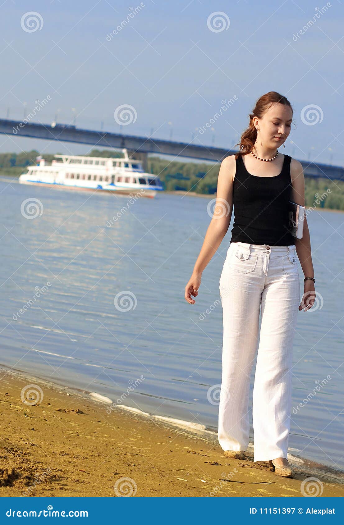 Girl Walking on the Riverside Stock Image - Image of dreaminess, brown ...