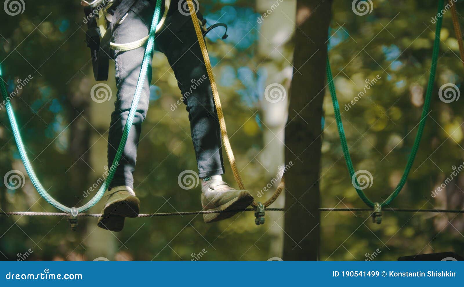 A Girl Walking on the Rope in Forest Stock Image - Image of steps, rope ...