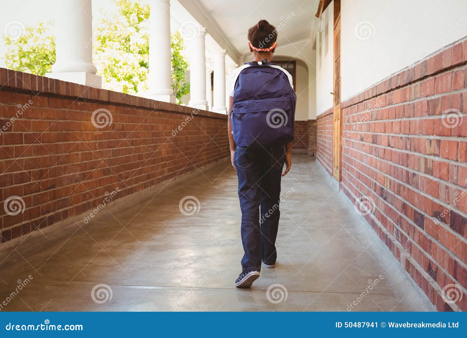 Girl Walking in School Corridor Stock Image - Image of class, education ...