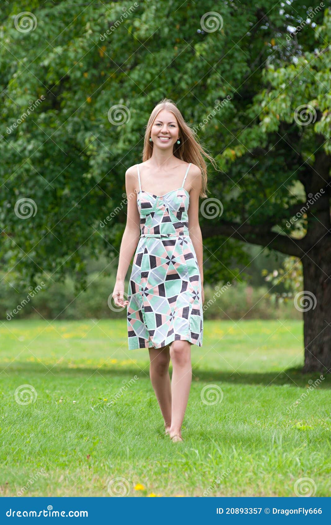 Girl Walking in Summer Park Stock Image - Image of cute, dress: 20893357