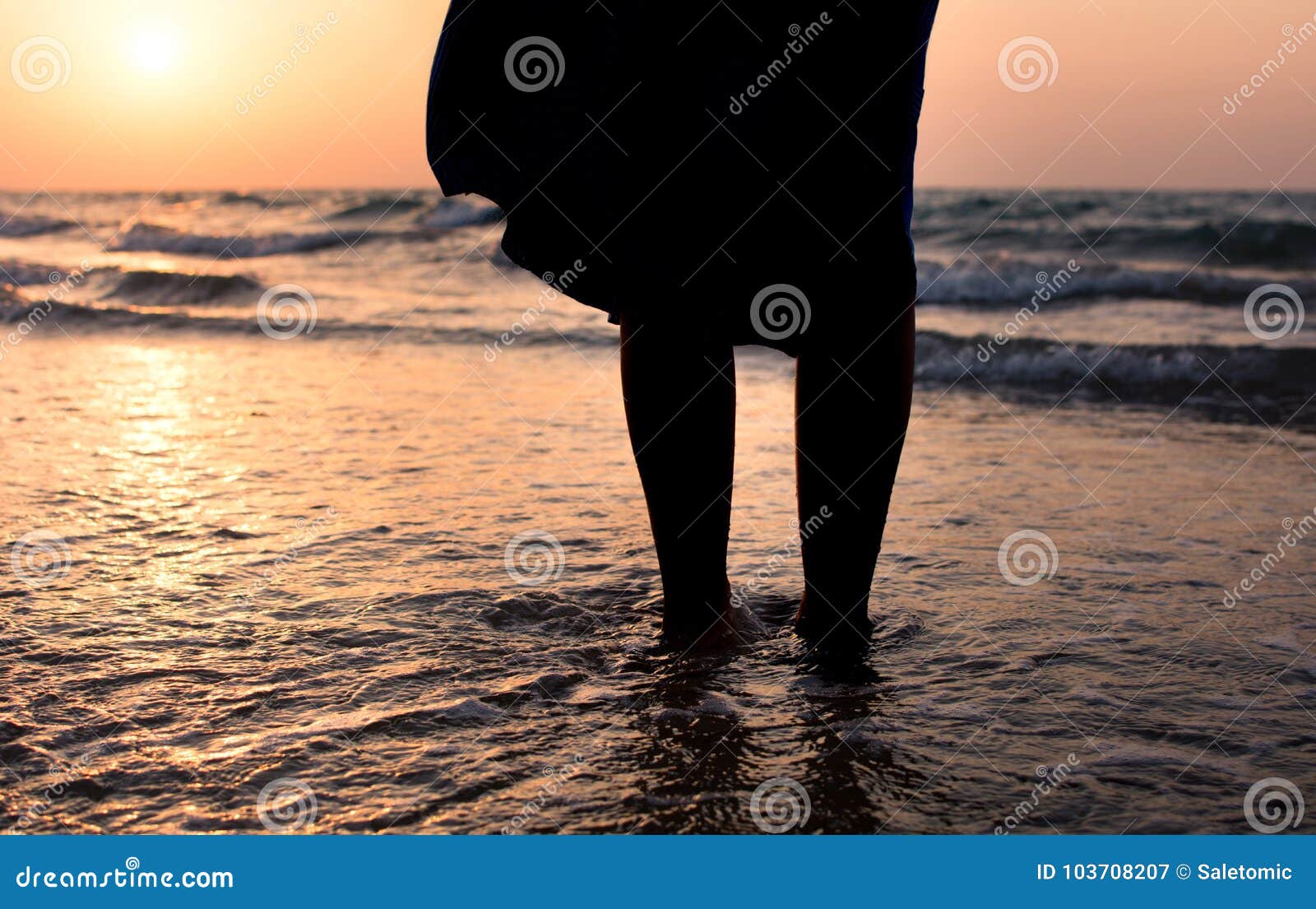Girl Walking Towards Water at Sunset Stock Image - Image of body ...