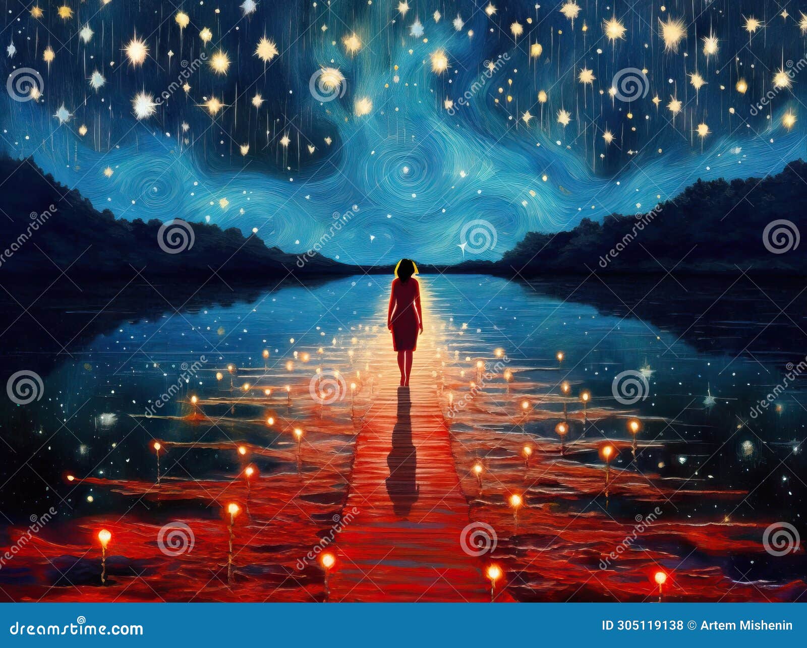 A Girl Walks in the Starry Sky Stock Photo - Image of imagination ...