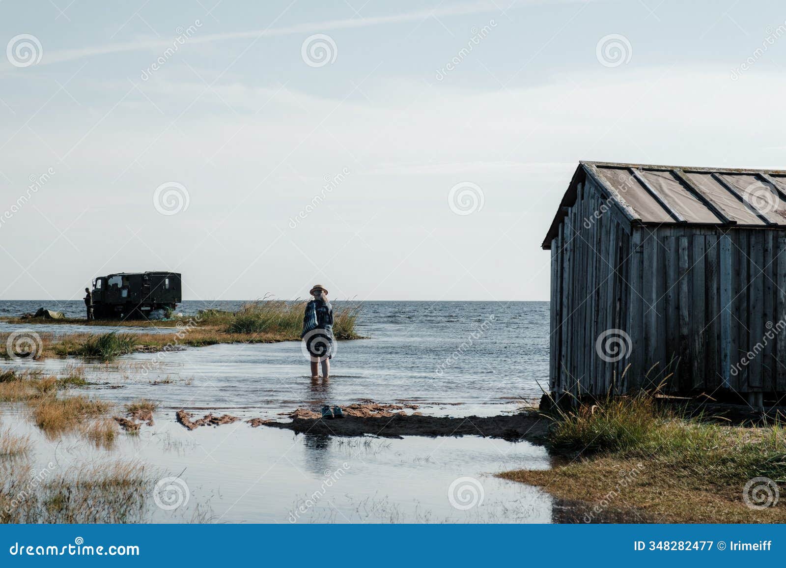 A Girl Walks on the Water during the White Sea Overflow Stock Image ...