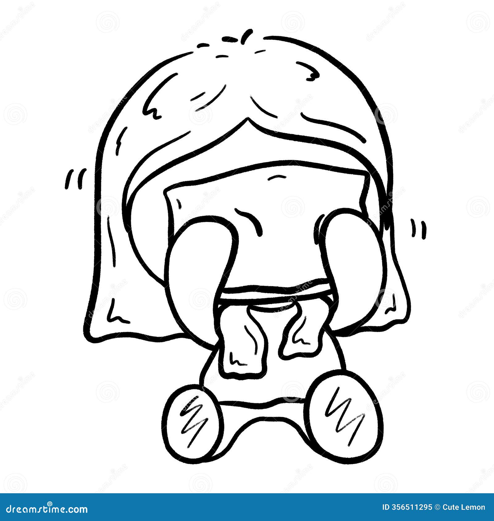 Cartoon Girl Washing Face with Towel Doodle Illustration, Cleaning Face ...
