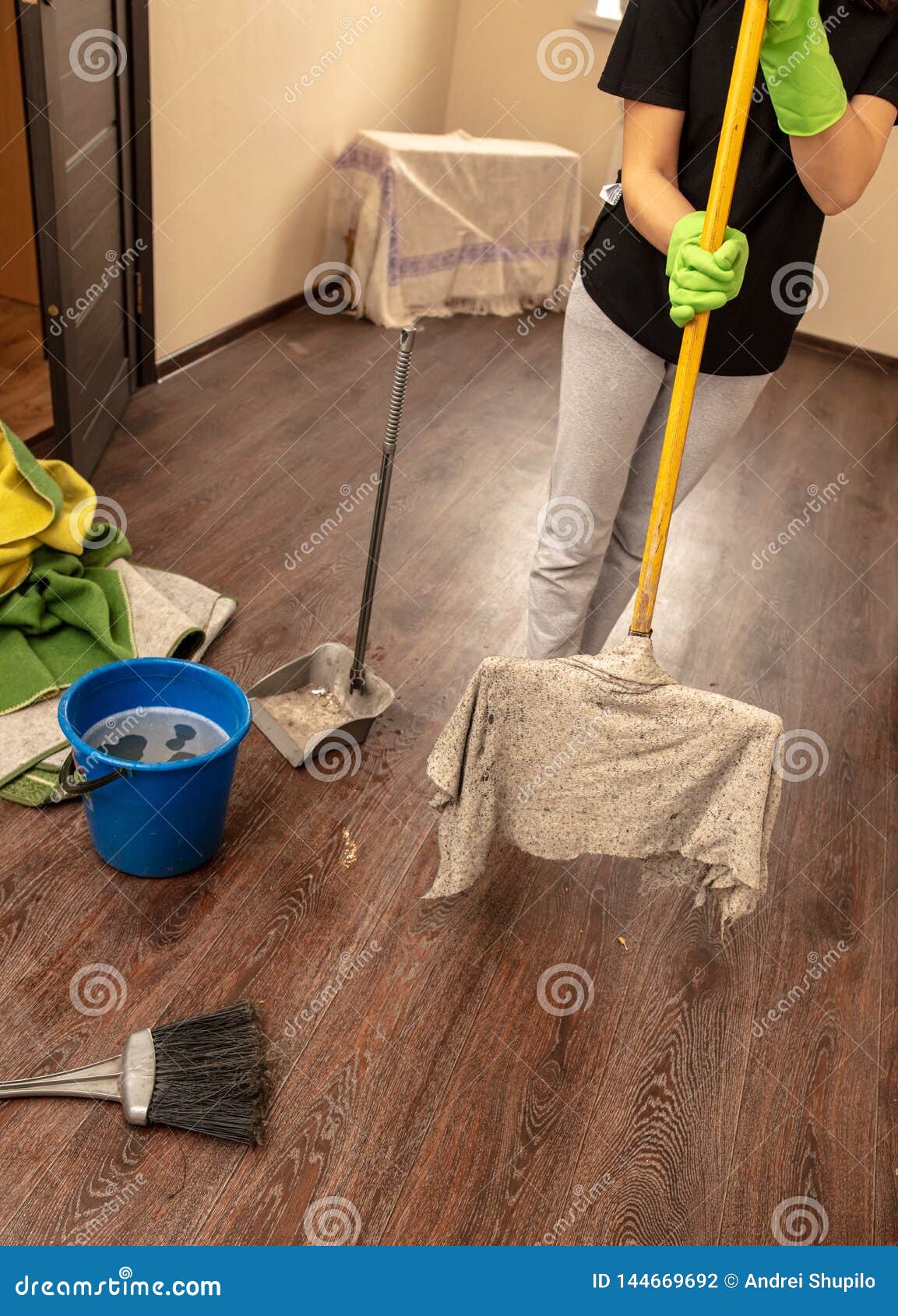 The Girl Washes the Floor with a Rag in the Room Stock Photo - Image of ...