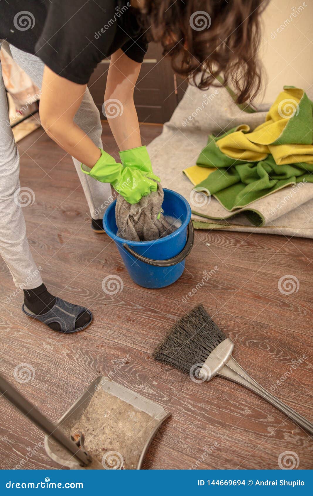 The Girl Washes the Floor with a Rag in the Room Stock Photo - Image of ...