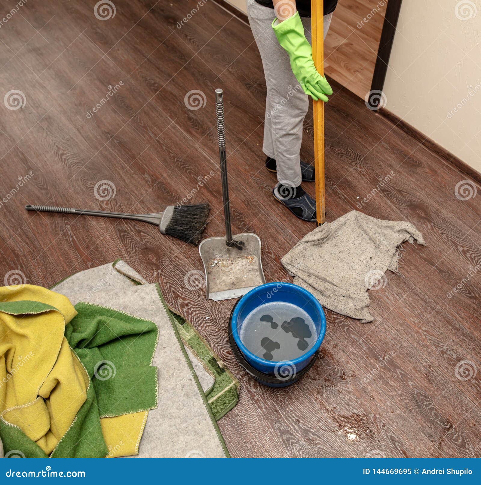 The Girl Washes the Floor with a Rag in the Room Stock Image - Image of ...