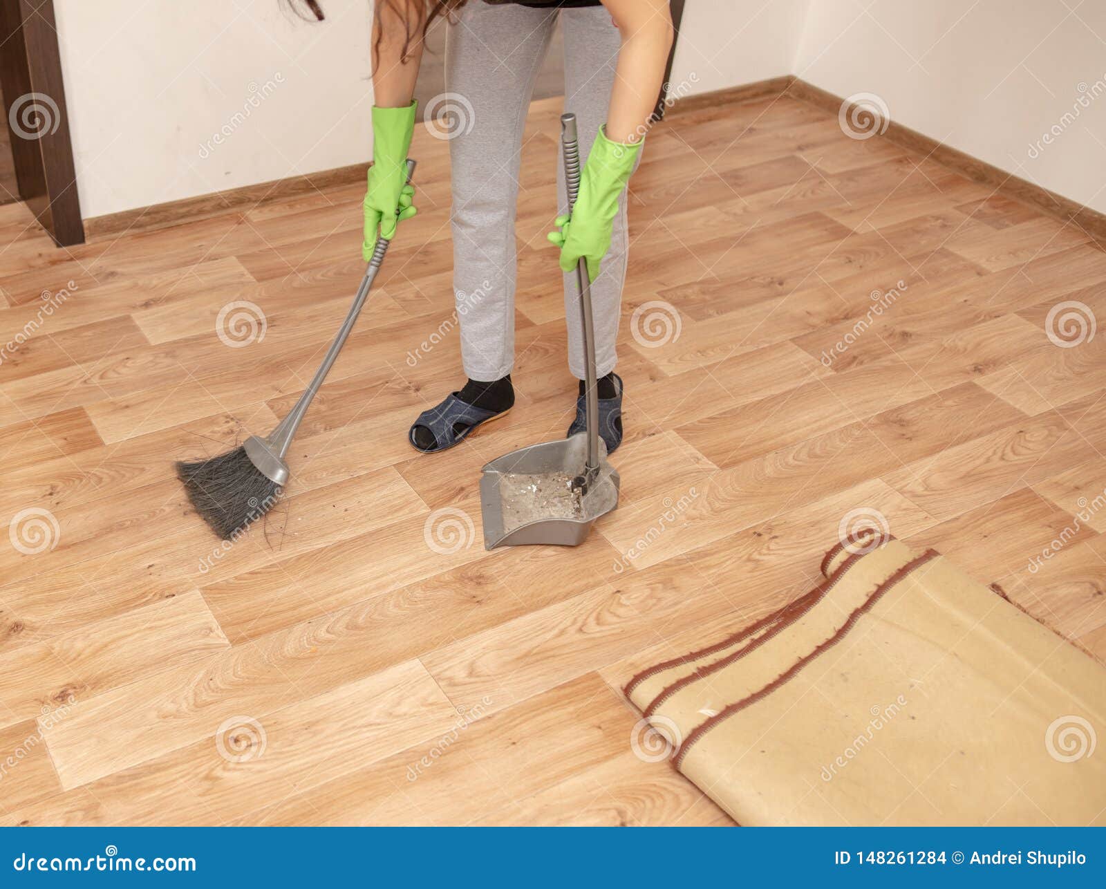 The Girl Washes the Floor with a Rag in the Room Stock Photo - Image of ...