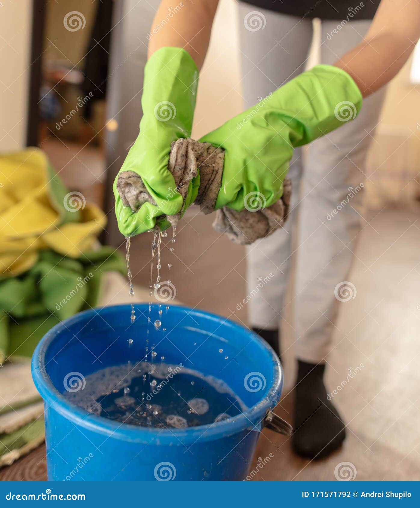 The Girl Washes the Floor with a Rag in the Room Stock Photo - Image of ...