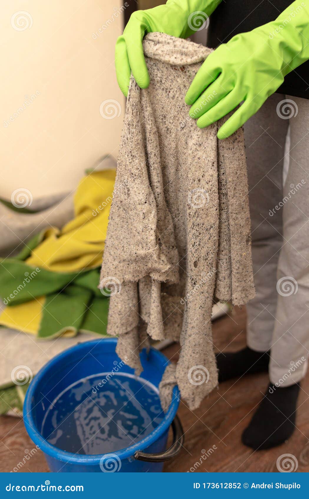The Girl Washes the Floor with a Rag in the Room Stock Photo - Image of ...