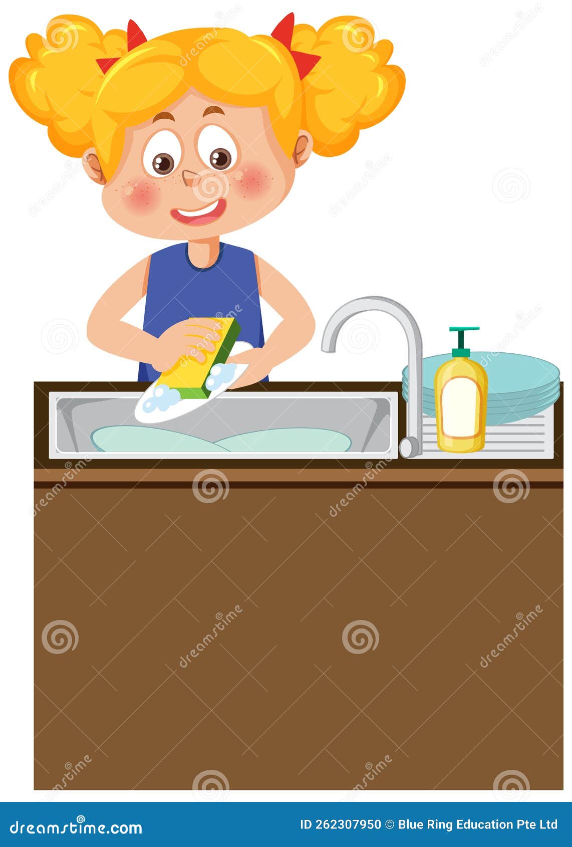 Girl washing the dishes stock vector. Illustration of artistic - 262307950