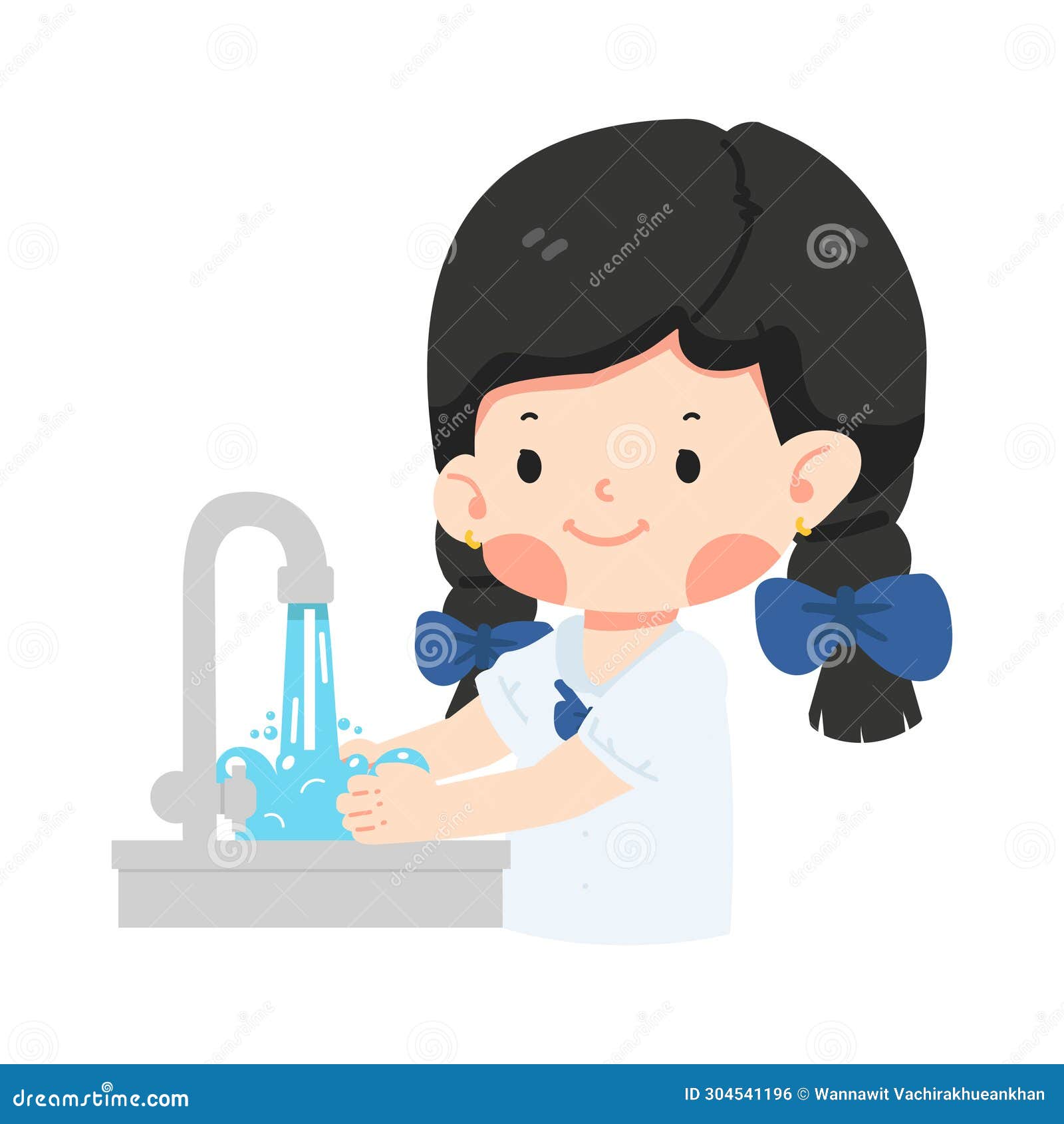 Girl Washing Hands in Sink Cartoon Stock Illustration - Illustration of ...