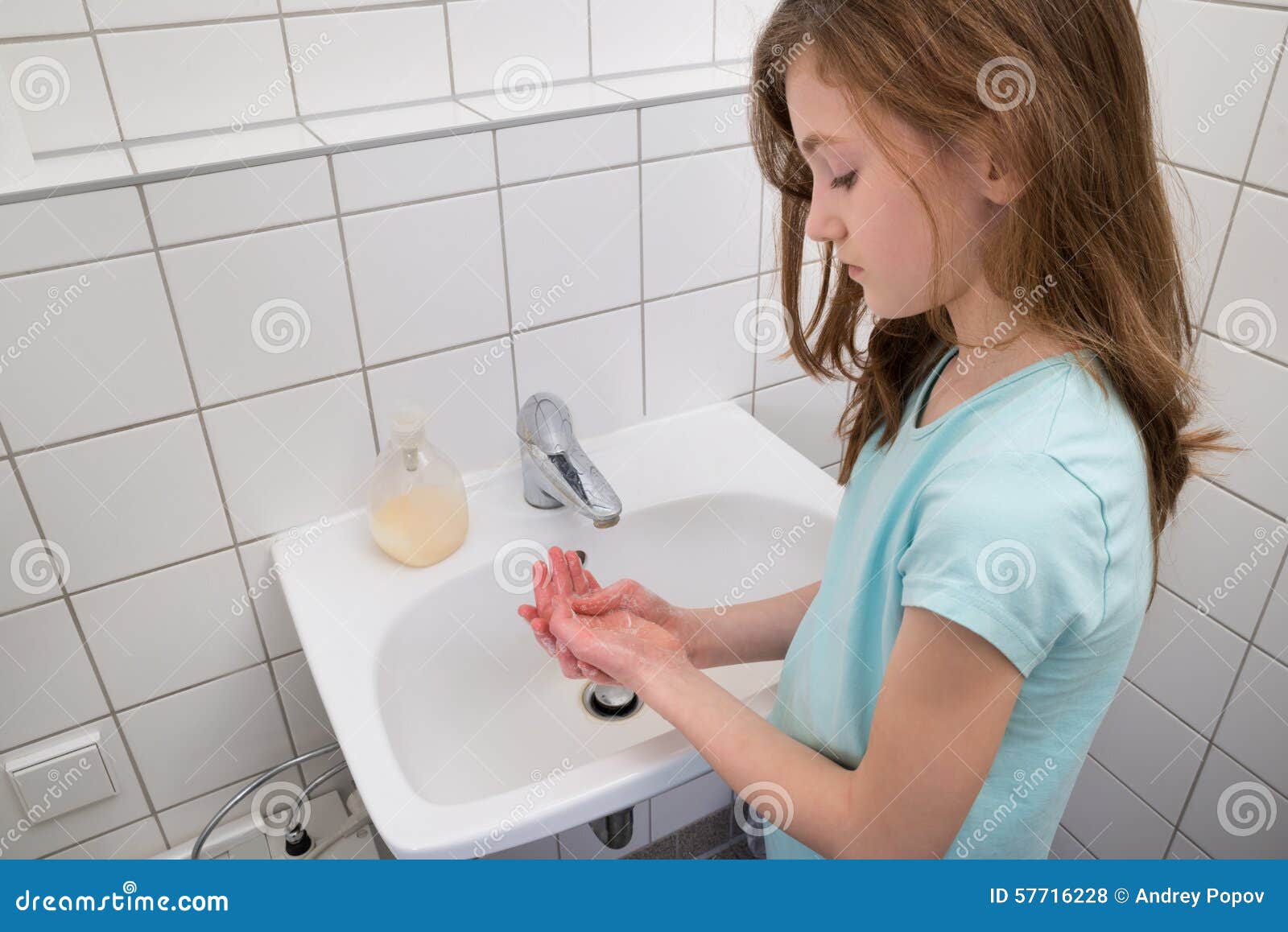 Girl Washing Hands in Sink stock photo. Image of caucasian - 57716228