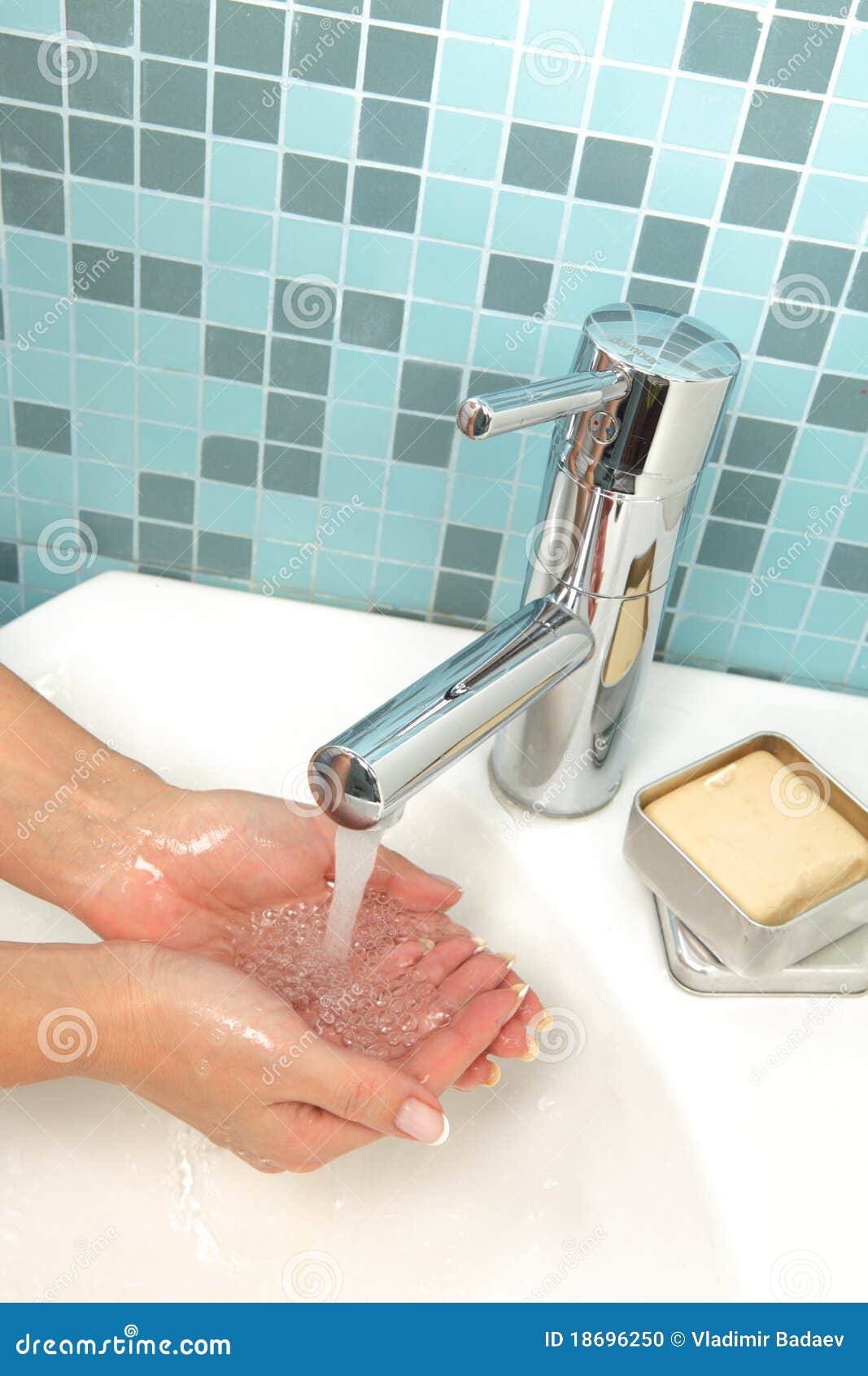 A Girl is Washing Her Hands Stock Photo - Image of disinfect, cleanse ...