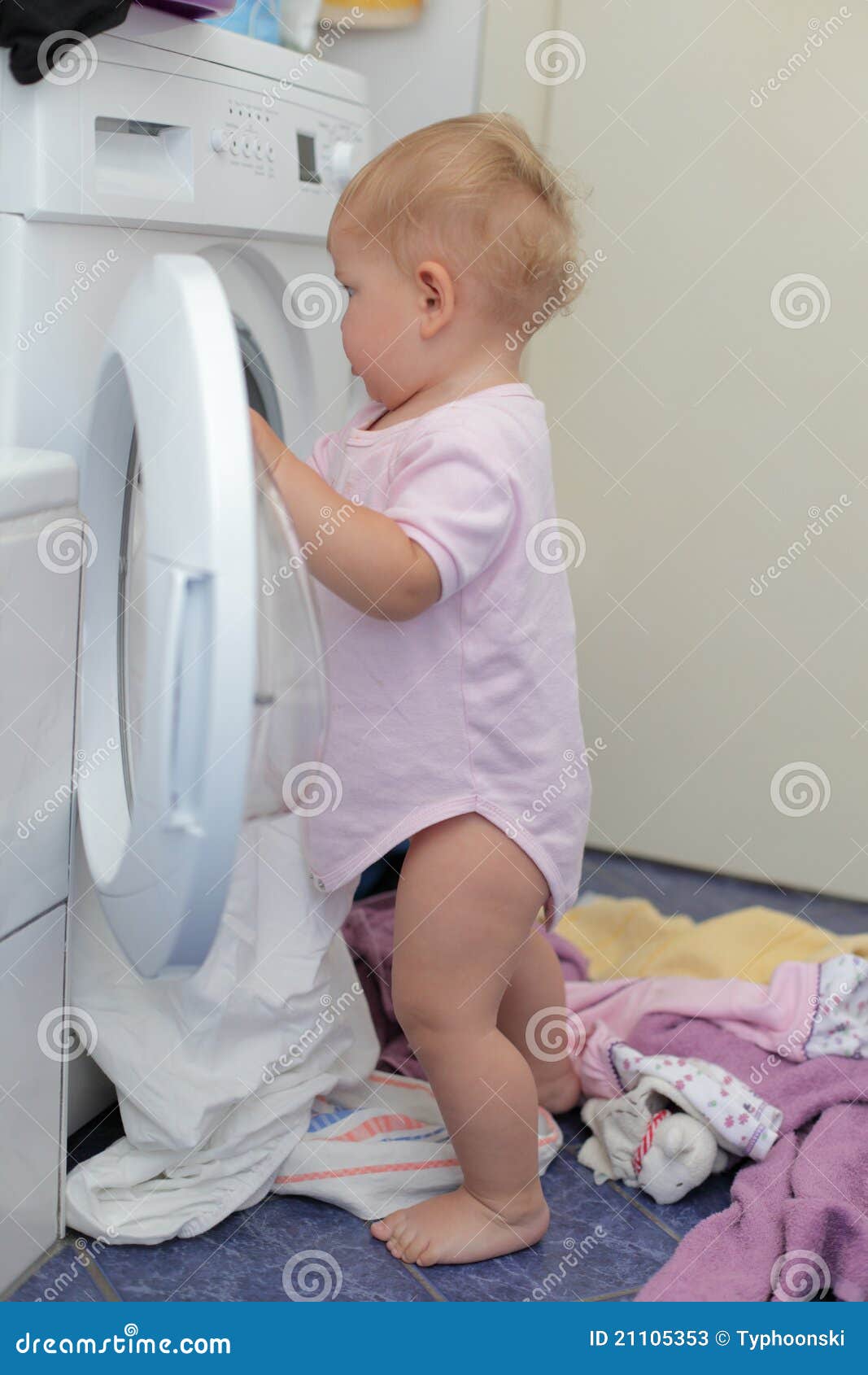 Girl at the Washing Machine Stock Image - Image of machine, washing ...