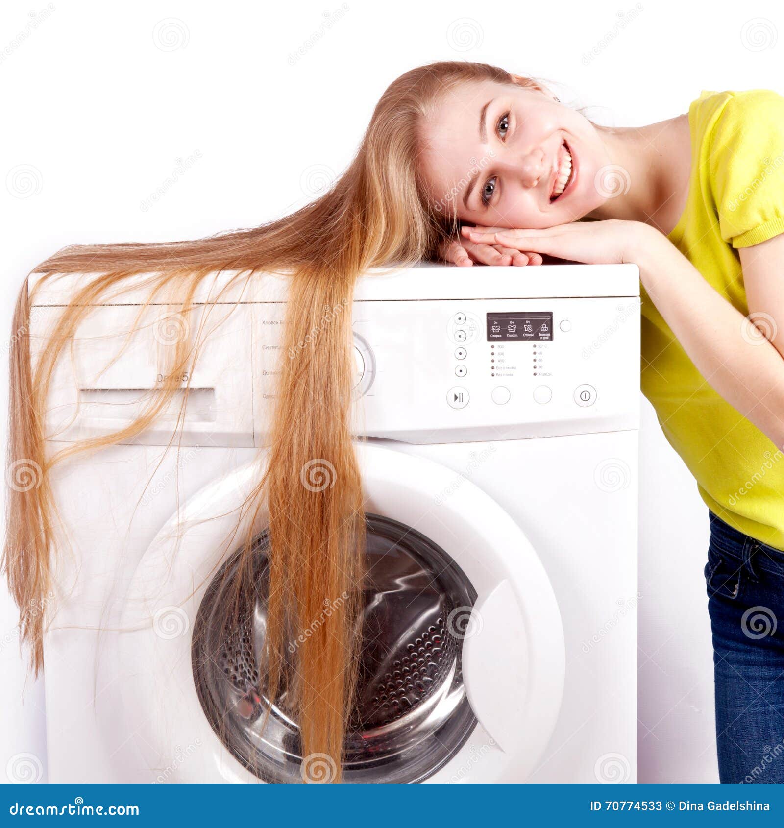 The Girl and a Washing Machine Stock Image - Image of clothing, home ...