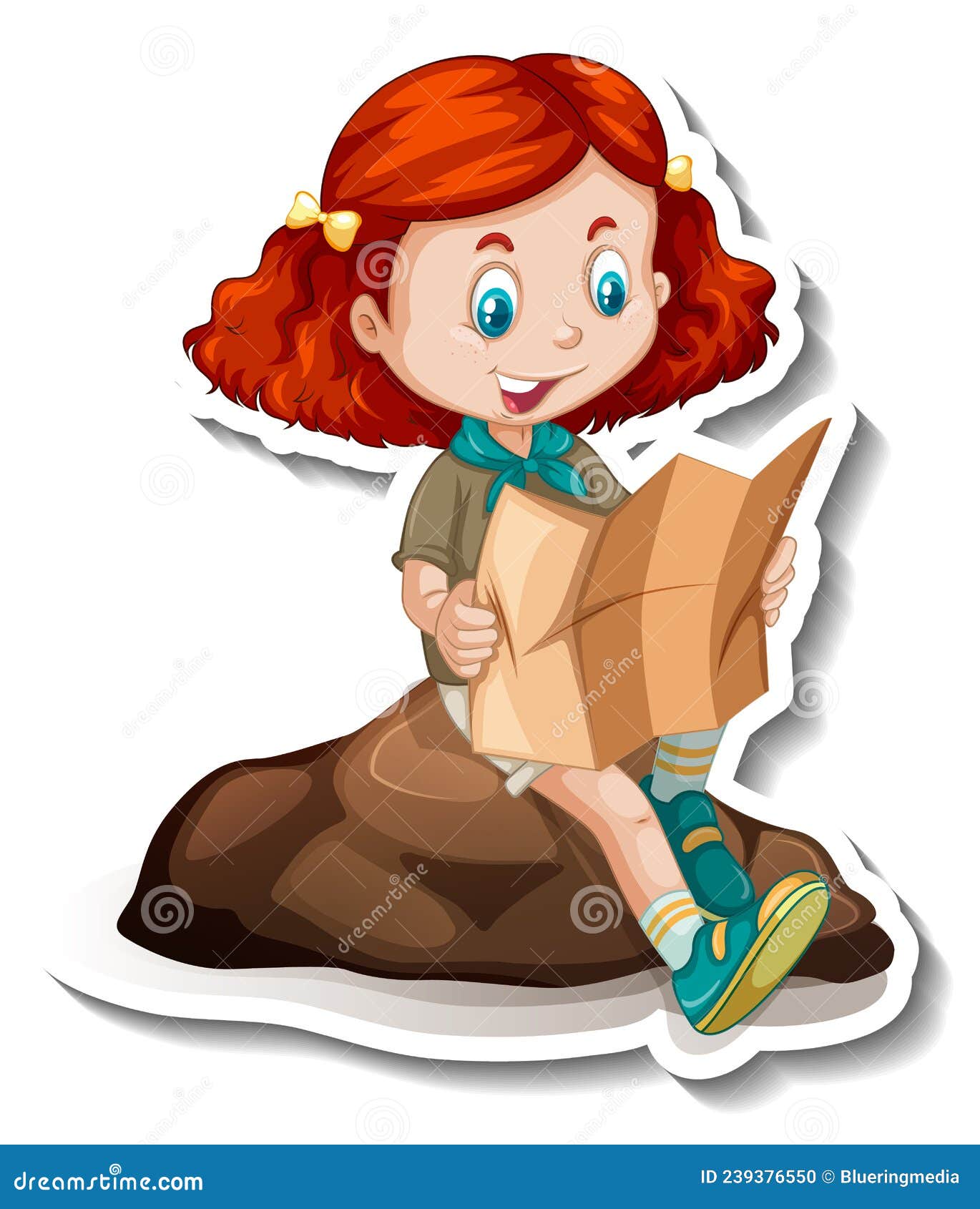 Girl Watching Map Paper Cartoon Character Stock Vector - Illustration ...