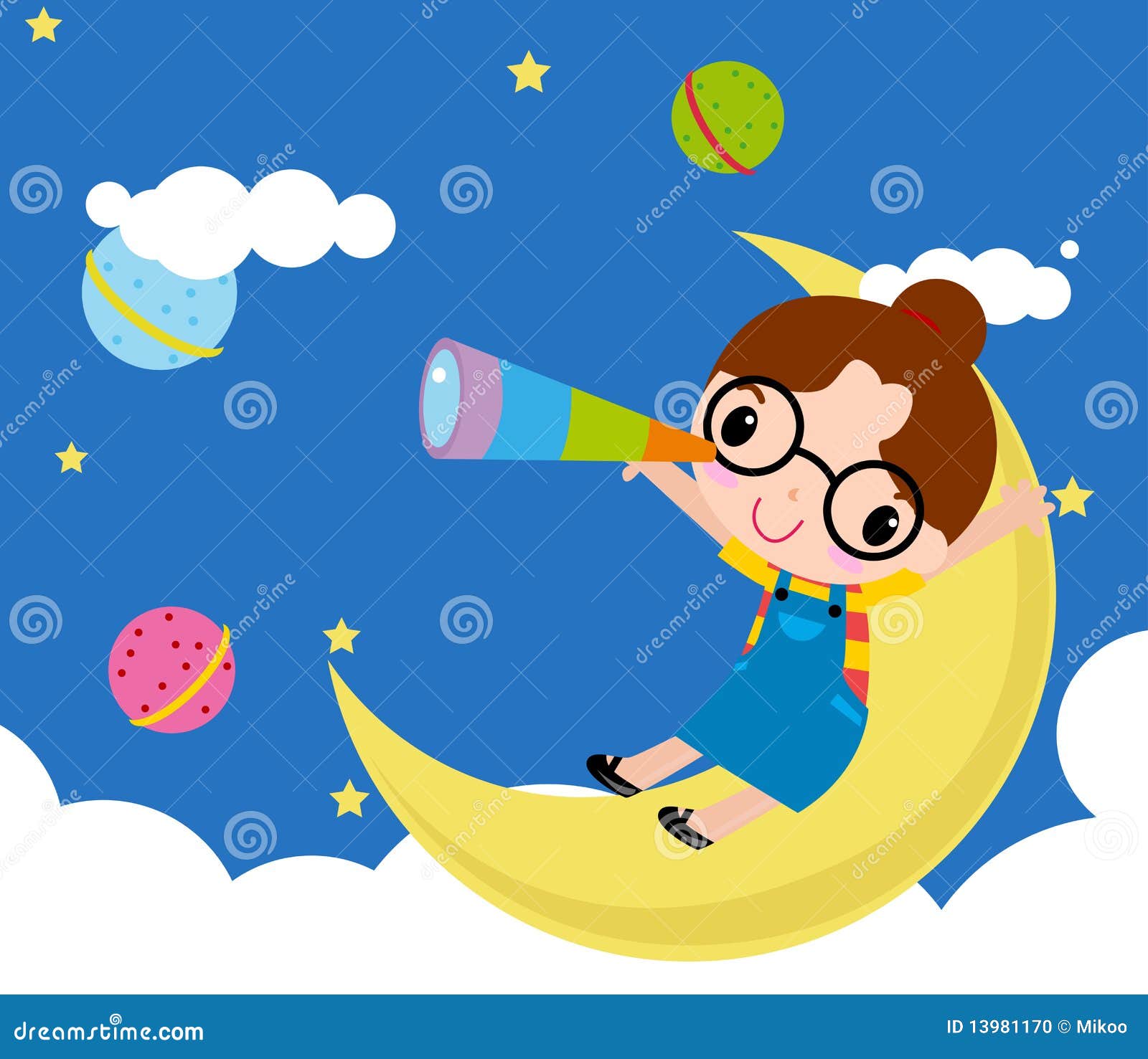 Girl watching star stock vector. Illustration of observation - 13981170