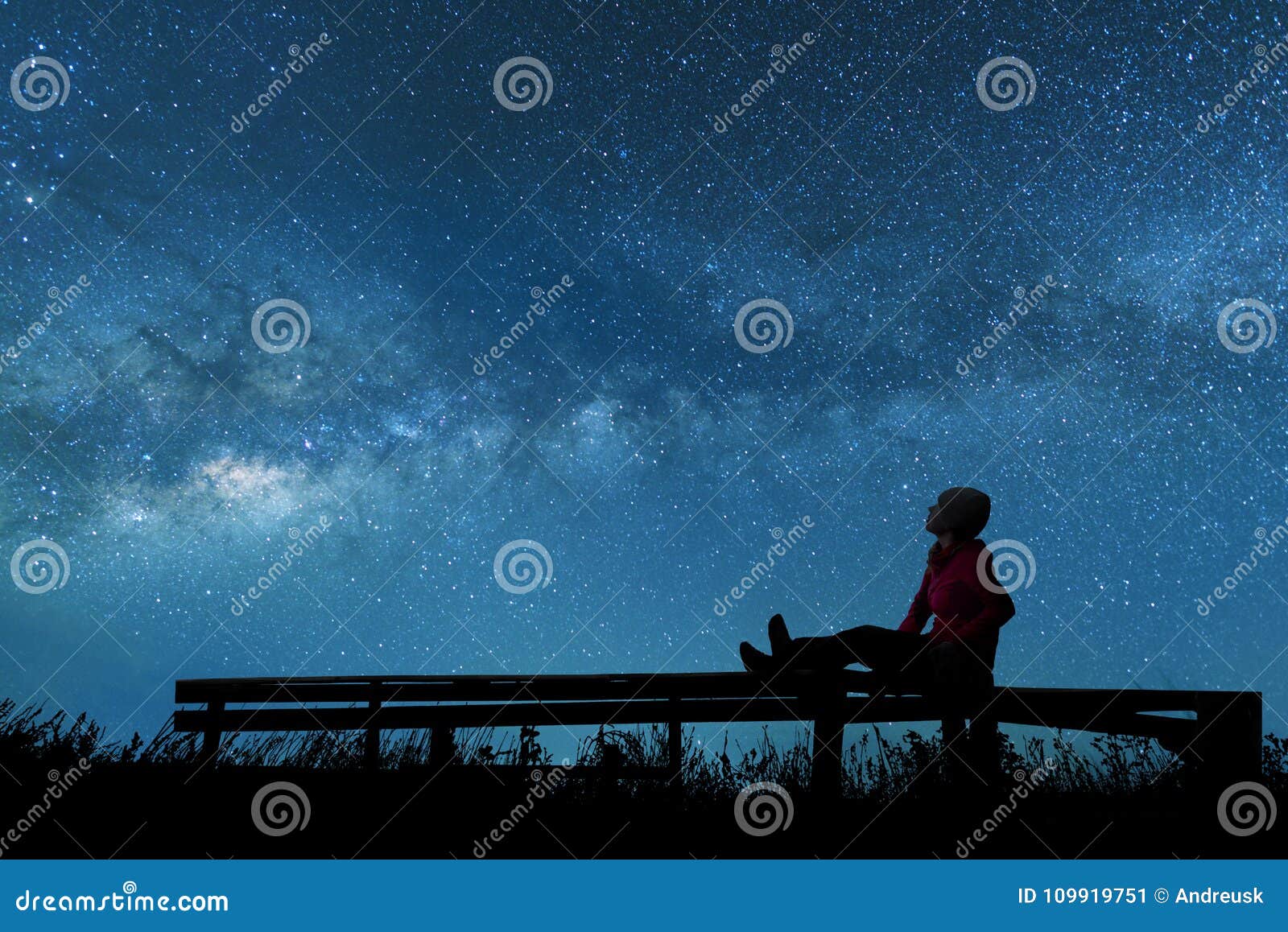 Girl watching the stars stock image. Image of girl, silhouette - 109919751