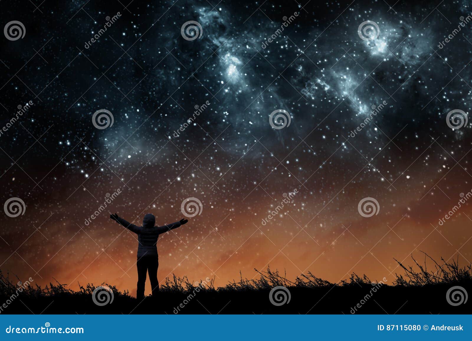 Girl watching the stars stock photo. Image of silhouette - 87115080