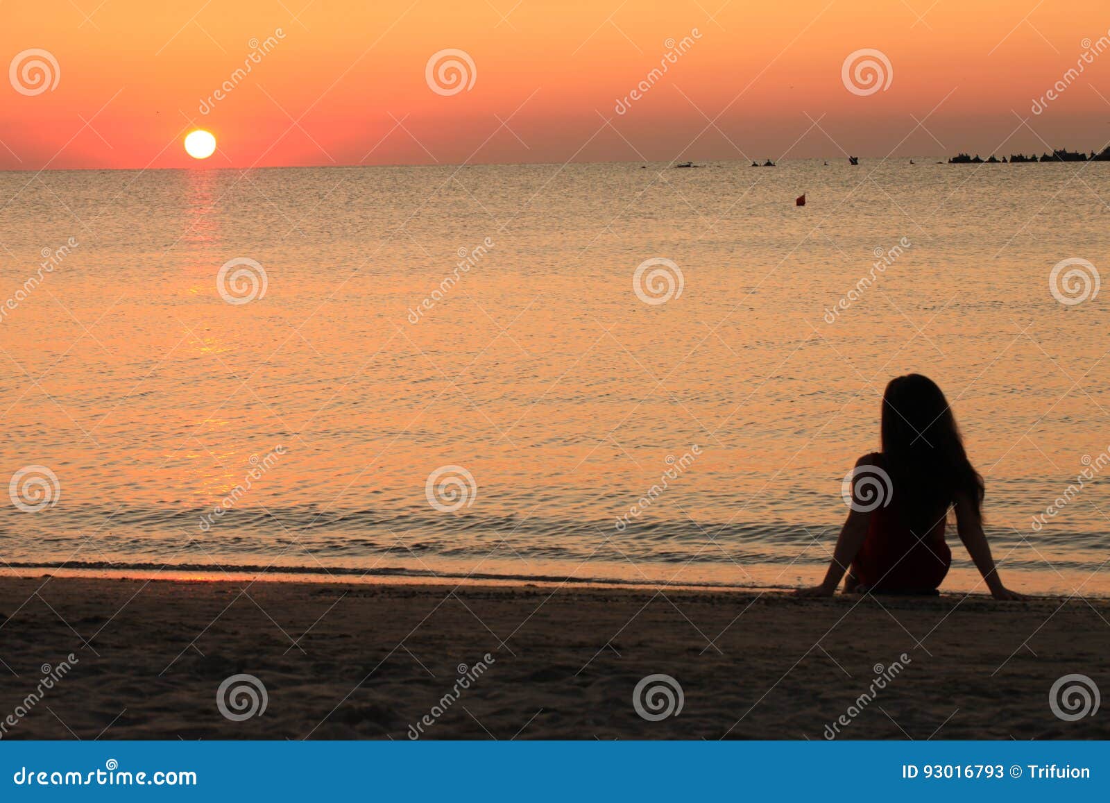 Girl Watching Sunset on Beach Stock Image - Image of beach, horizon ...