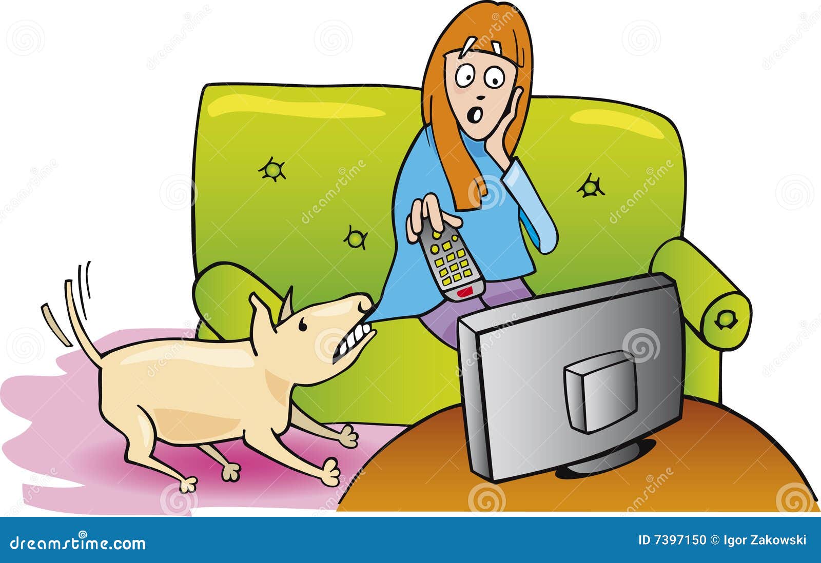 Girl watching tv and dog stock vector. Illustration of vector - 7397150