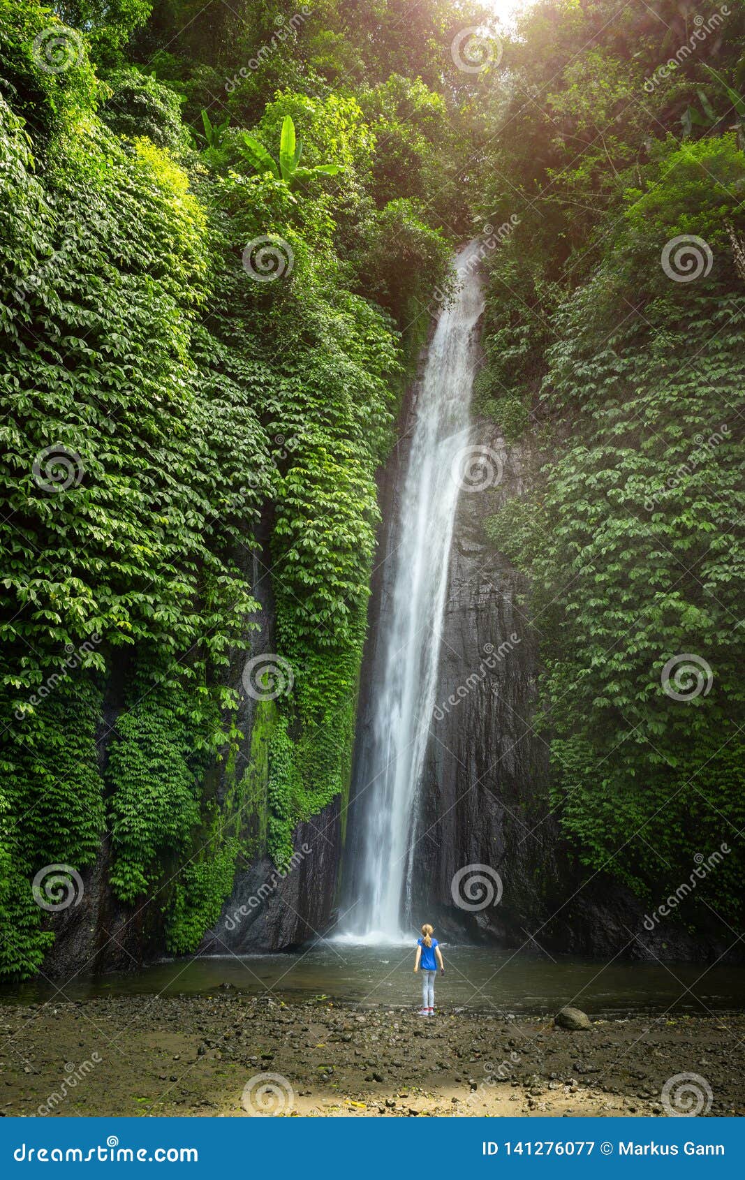 Girl Watching a Waterfall in Bali Indonesia Editorial Photography ...