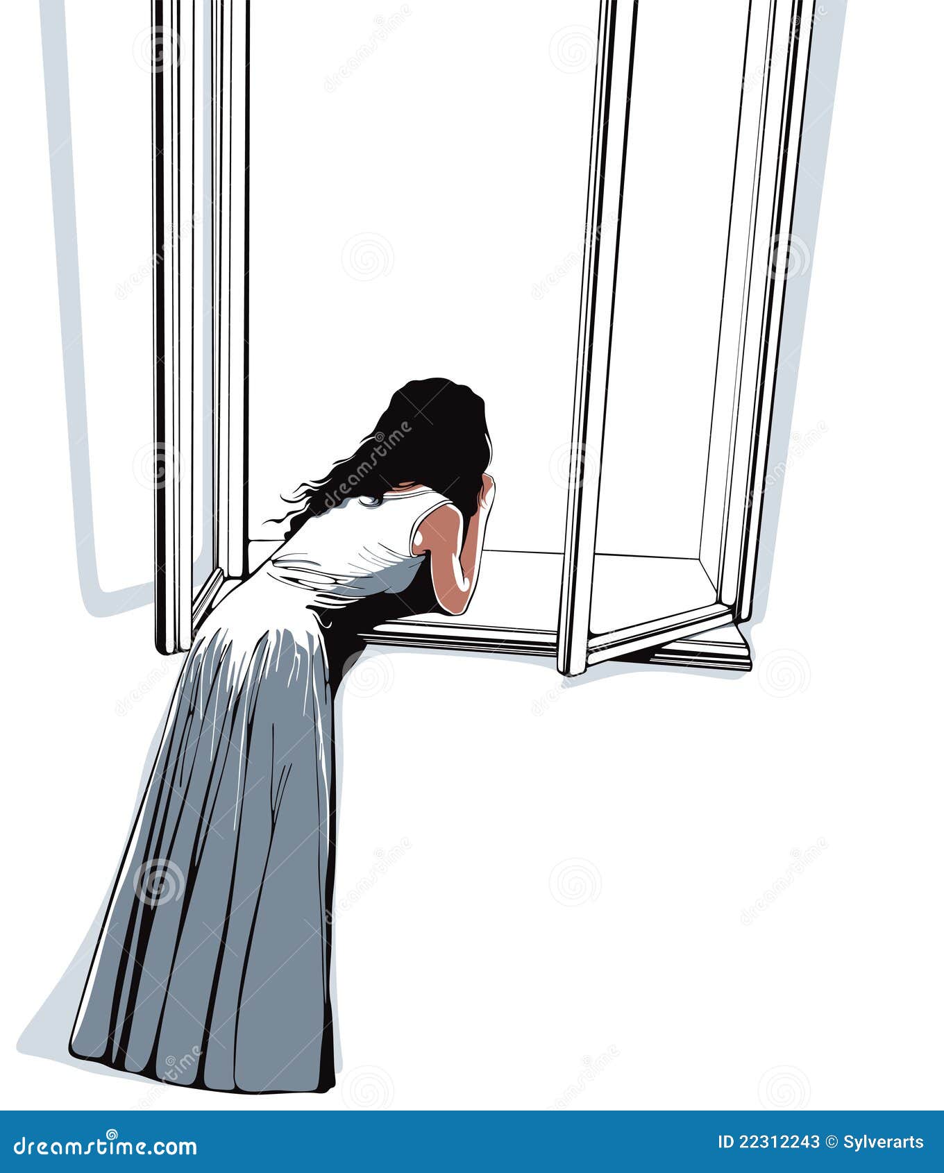 Girl Watching through Window. Stock Vector - Illustration of lonely ...