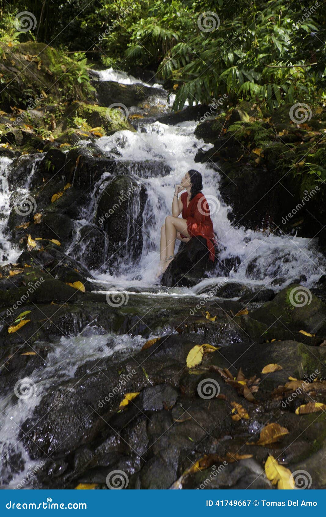 Girl in a waterfall stock image. Image of wild, solo - 41749667