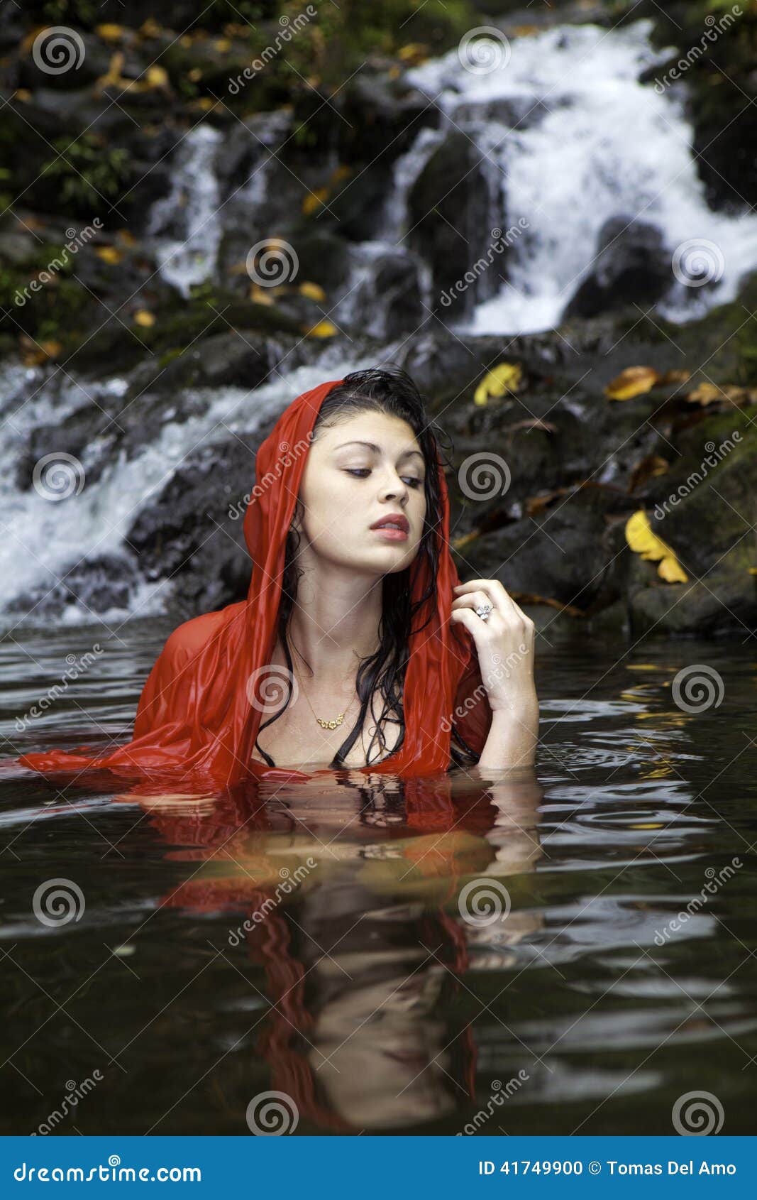 Girl in a waterfall stock photo. Image of woman, trees - 41749900
