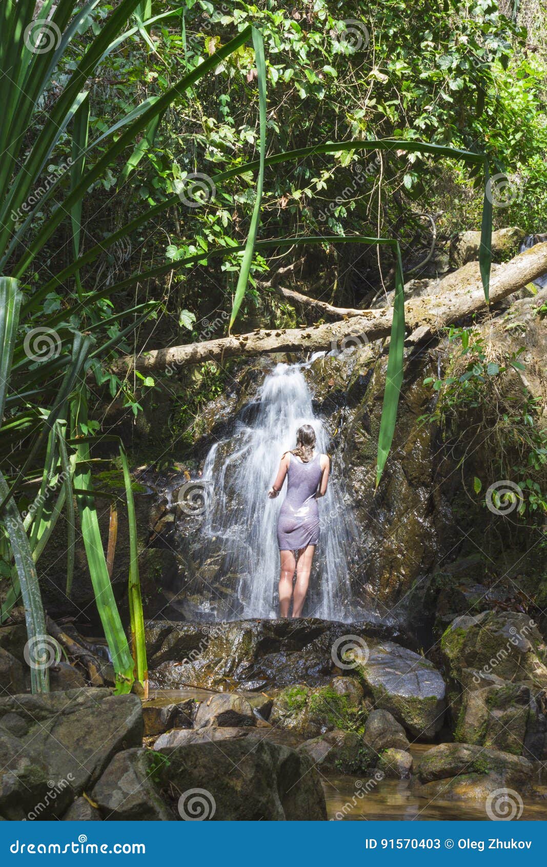 Girl in the waterfall stock image. Image of life, natural - 91570403