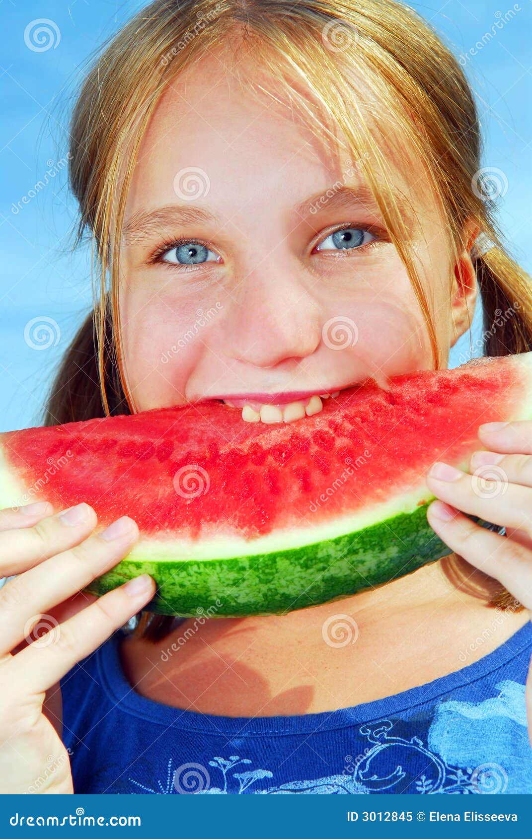 Girl with watermelon stock image. Image of pigtails, girls - 3012845