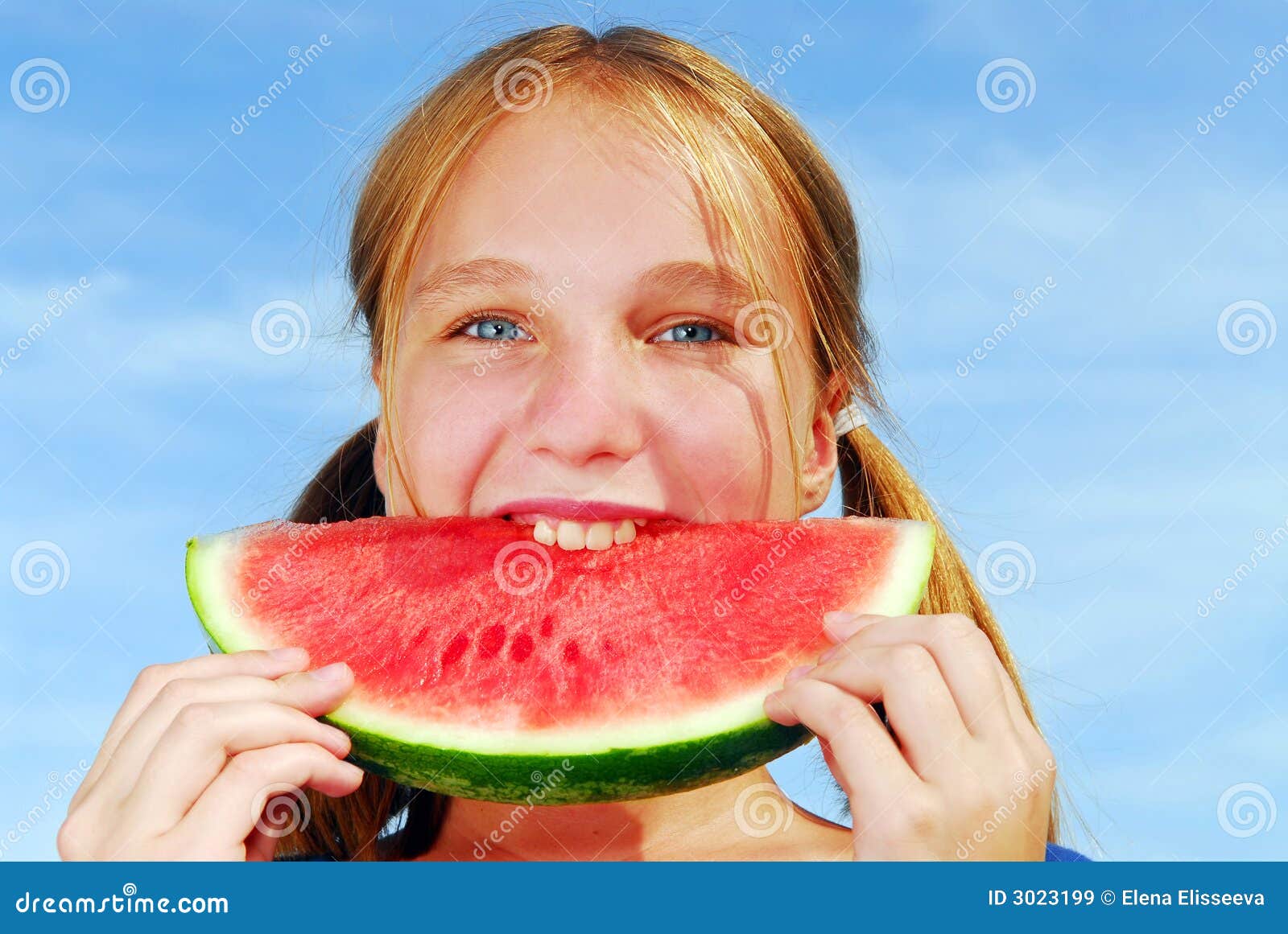 Girl with watermelon stock image. Image of closeup, piece - 3023199