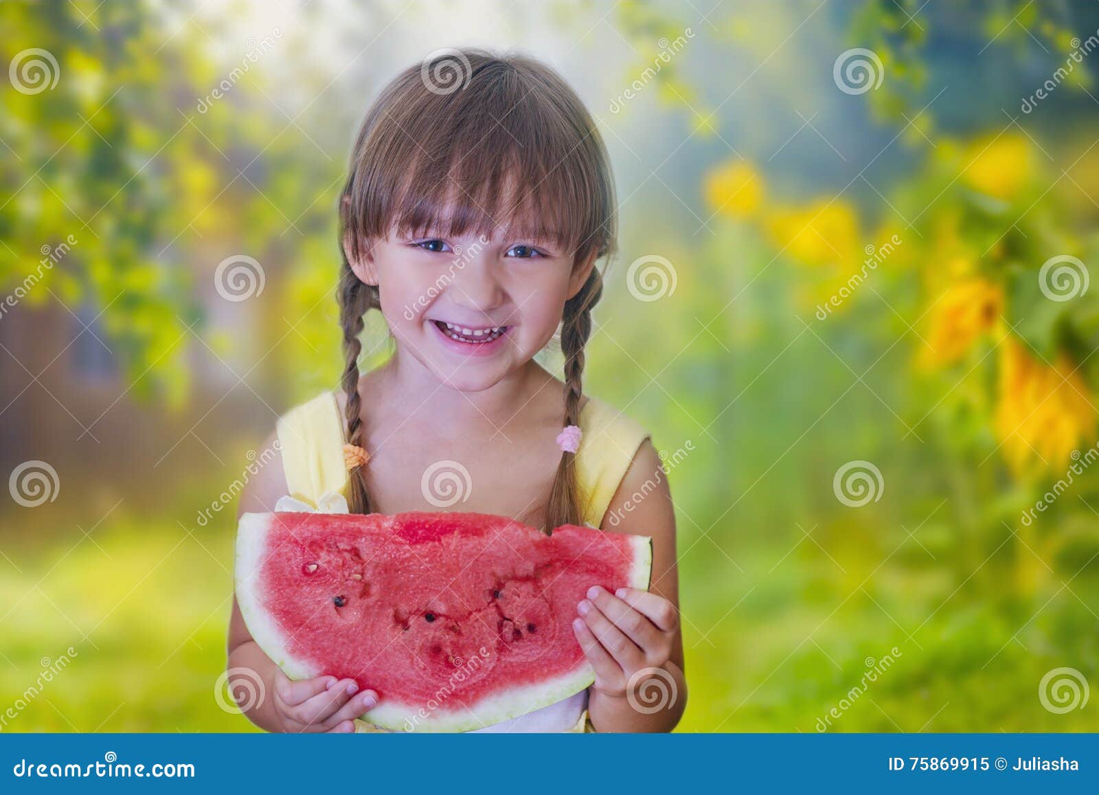 Girl with watermelon stock image. Image of health, eats - 75869915
