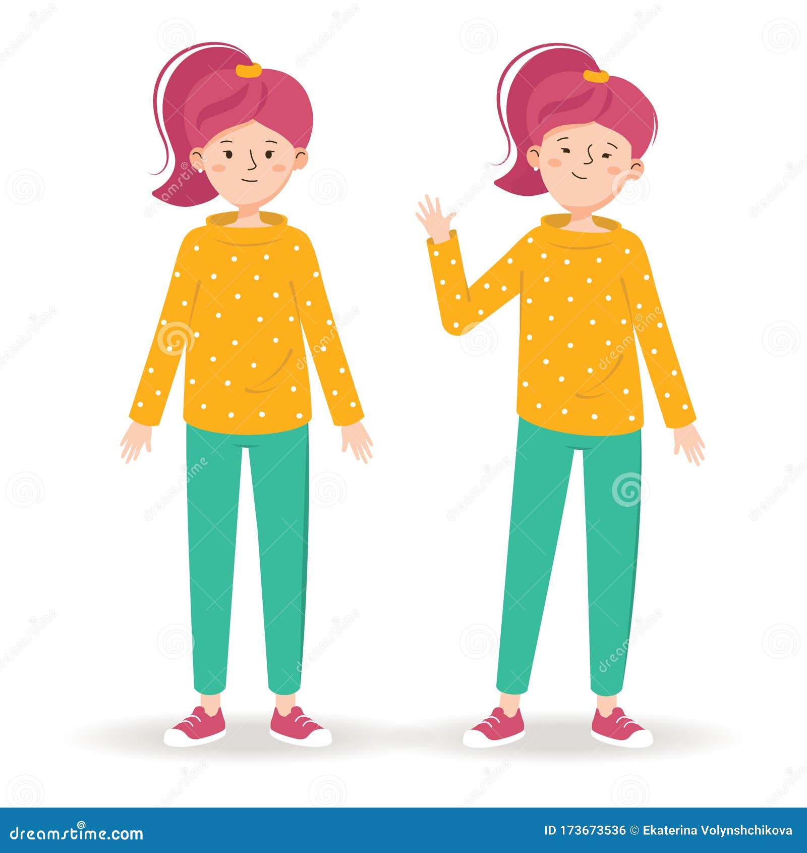 Girl is Waving by Hand. Welcome Sign Stock Vector - Illustration of ...
