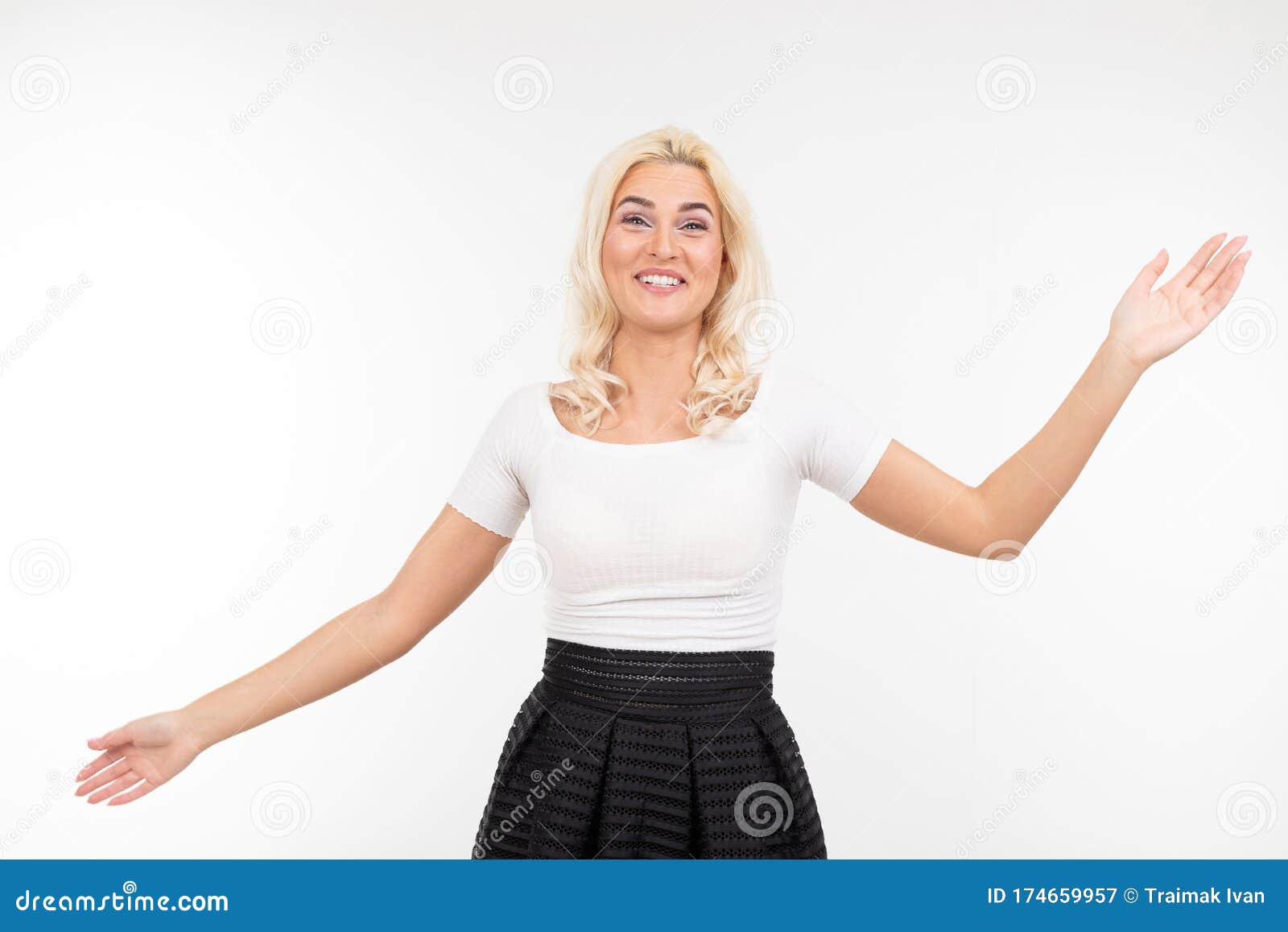 Girl Waving Hands on a White Background Stock Image - Image of mockup ...