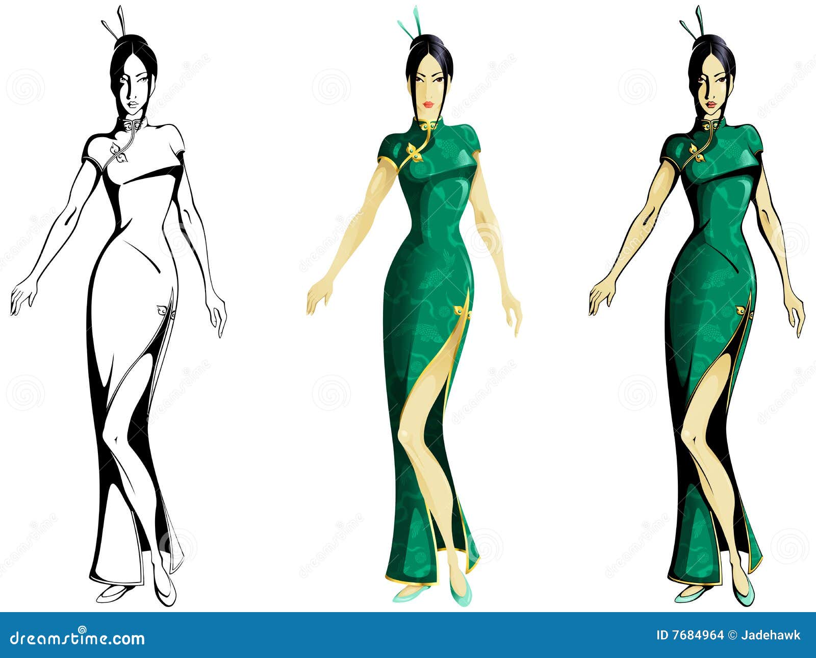 Girl wearing a cheongsam stock vector. Illustration of cheongsam - 7684964