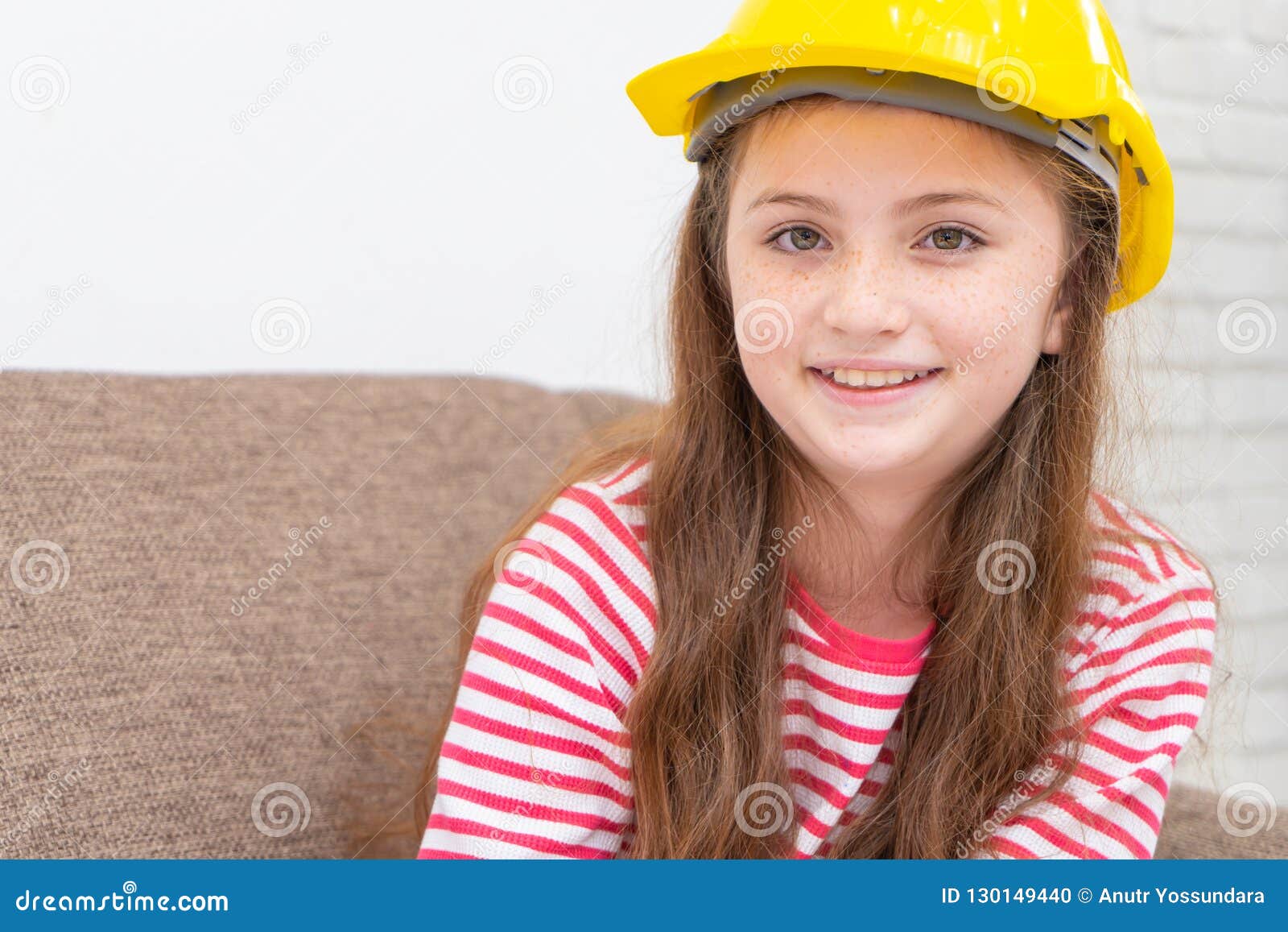 Girl Wearing Engineering Safety Hat. Stock Photo - Image of protection ...