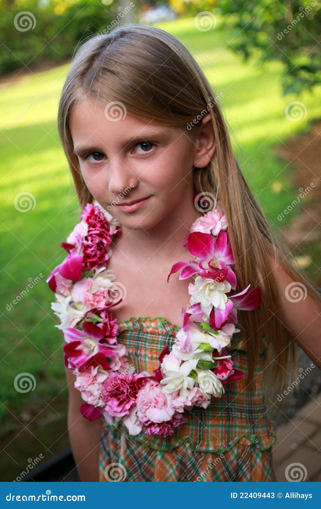 Girl wearing lei stock image. Image of smile, dress, child - 22409443