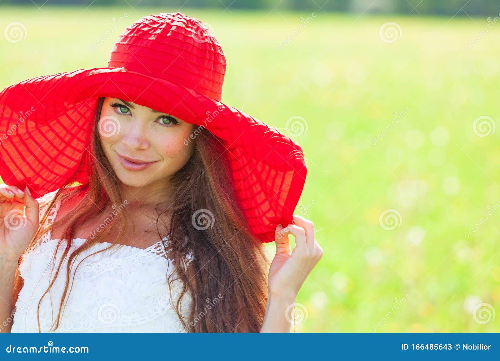 Girl Wearing Red Hat Posing Outdoors Stock Image - Image of elegant ...