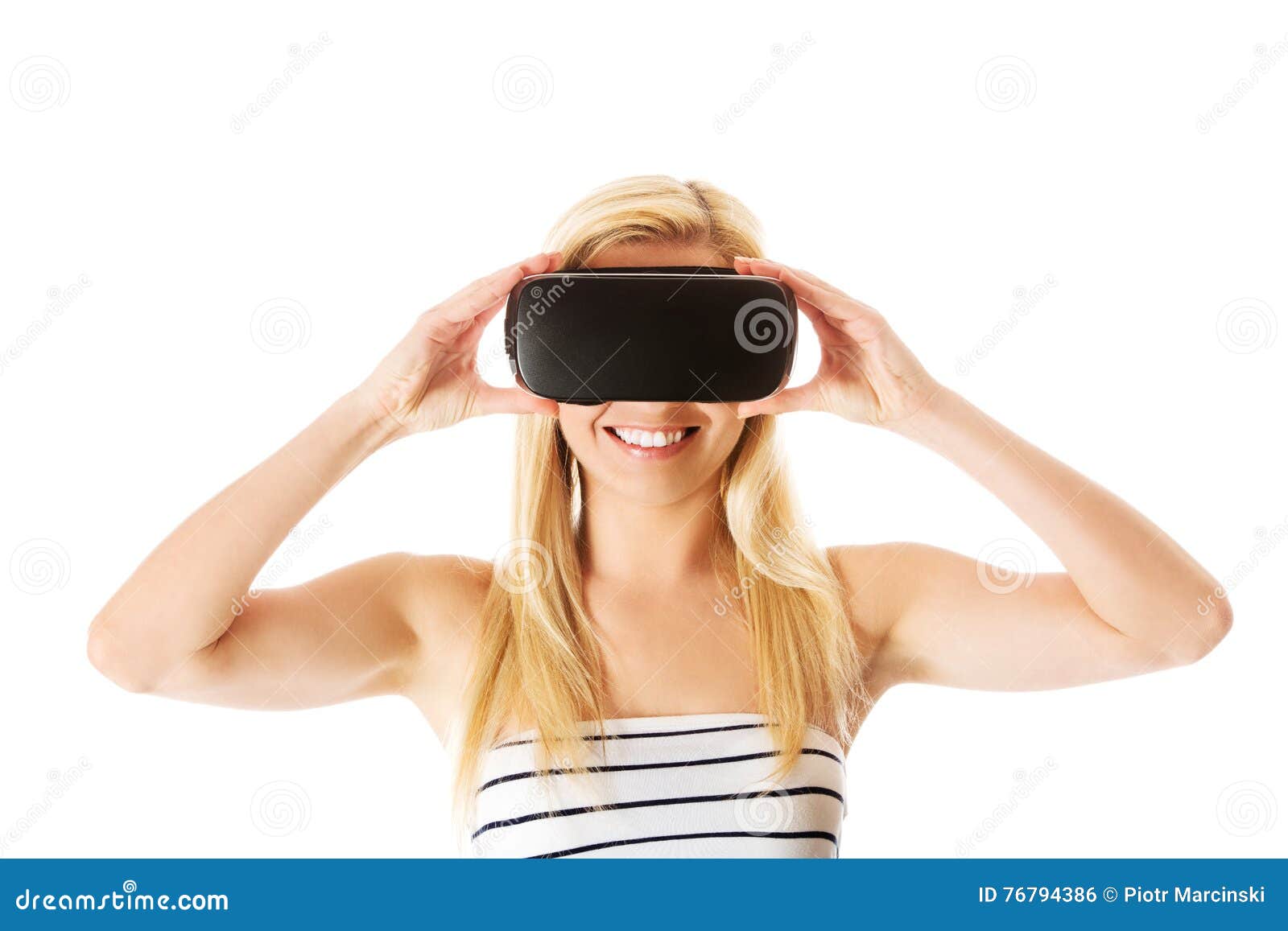 Girl Wearing Virtual Reality Goggles on White. Stock Photo - Image of ...