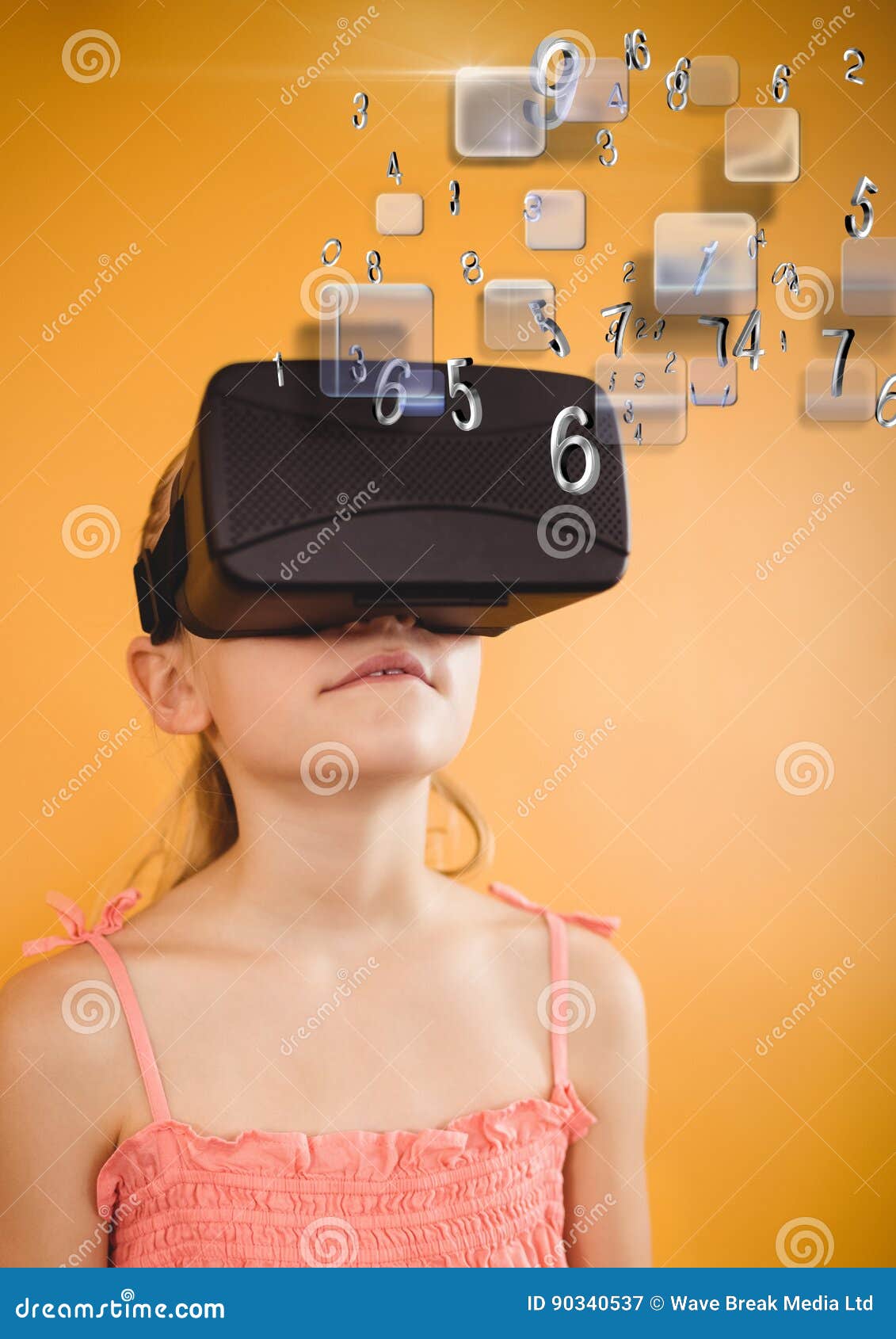 Girl Wearing VR Virtual Reality Headset with Interface Stock Image ...