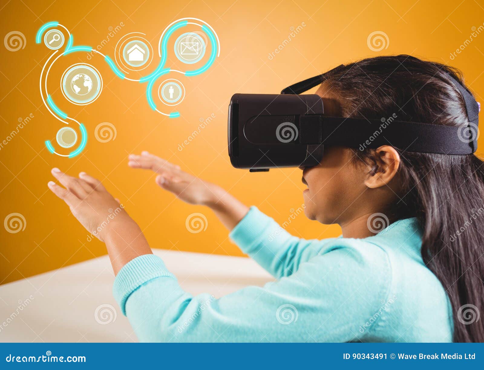Girl Wearing VR Virtual Reality Headset with Interface Stock Image ...