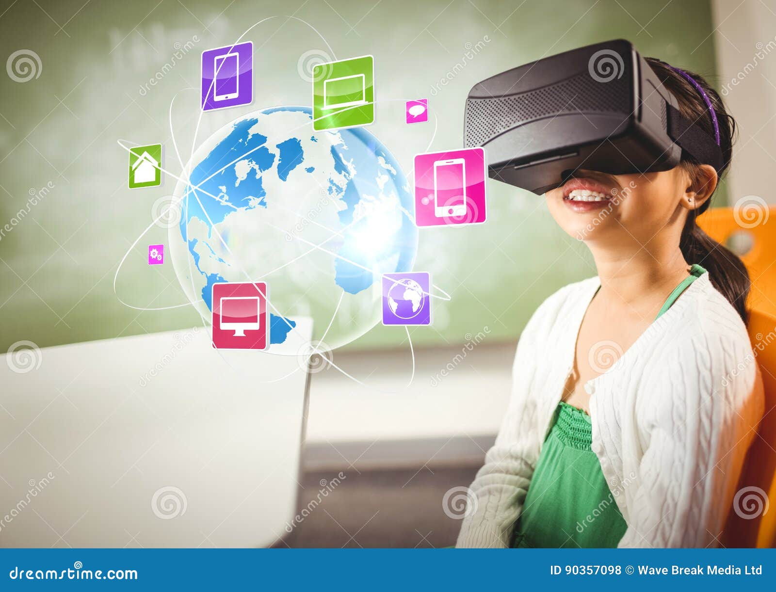 Girl Wearing VR Virtual Reality Headset with Interface Stock Photo ...