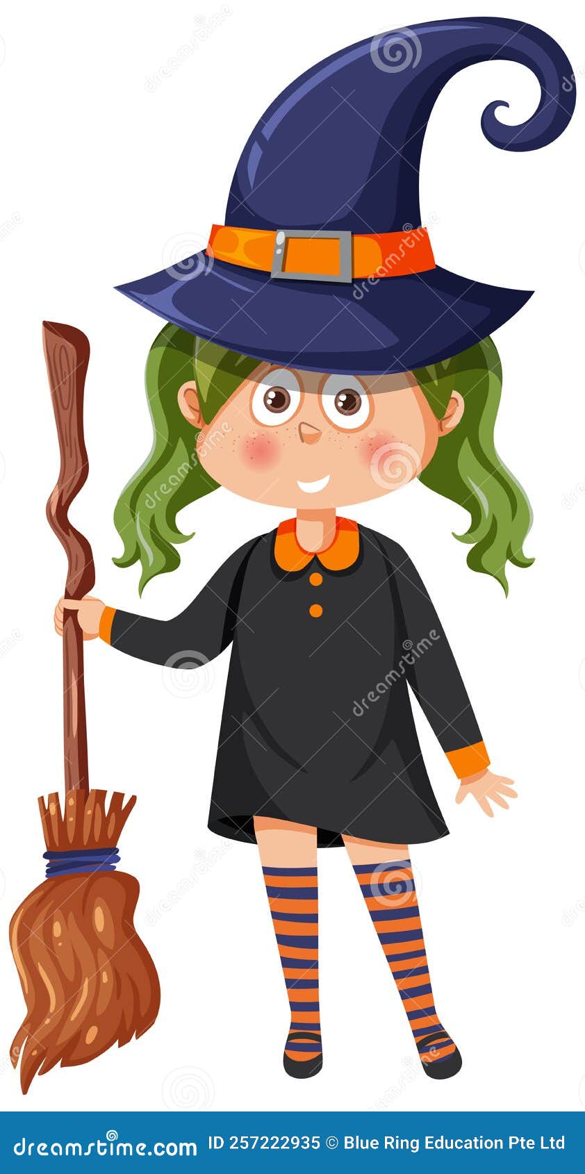 A Girl Wearing Witch Costume For Halloween Stock Vector Illustration