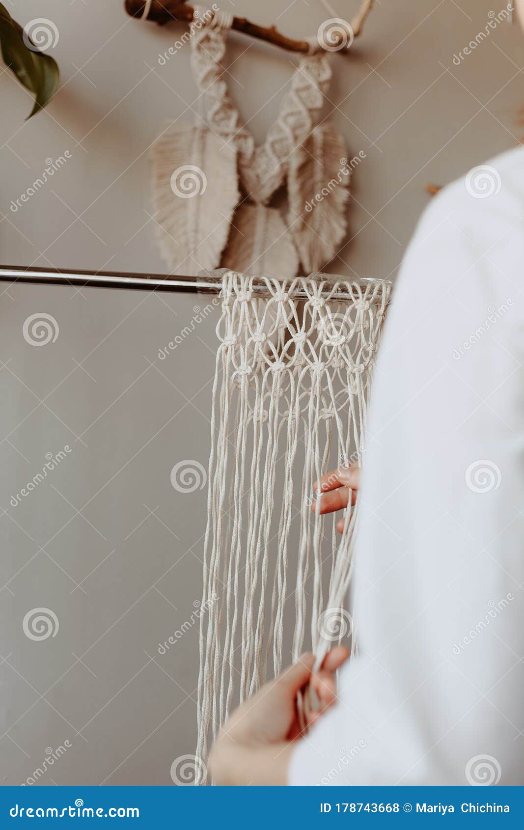 The Process of Weaving Macrame. Hands Weave Macrame Decor Stock Photo ...