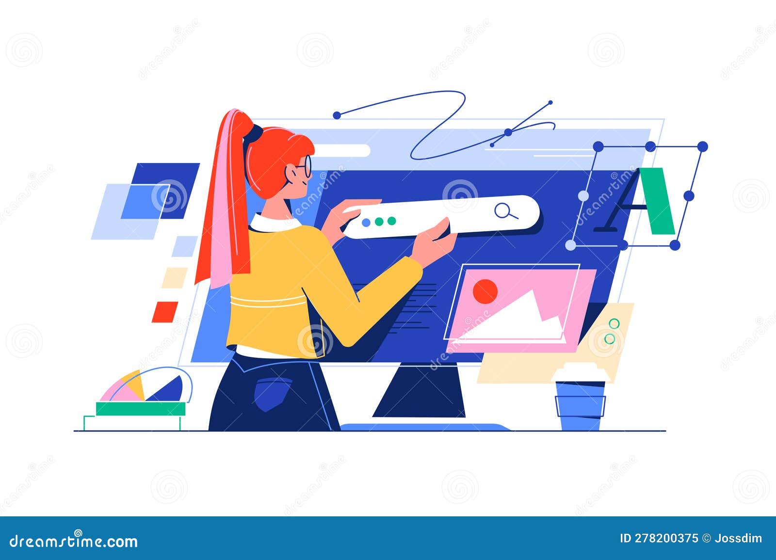 Girl Web Designer Works on Computer Stock Vector - Illustration of ...
