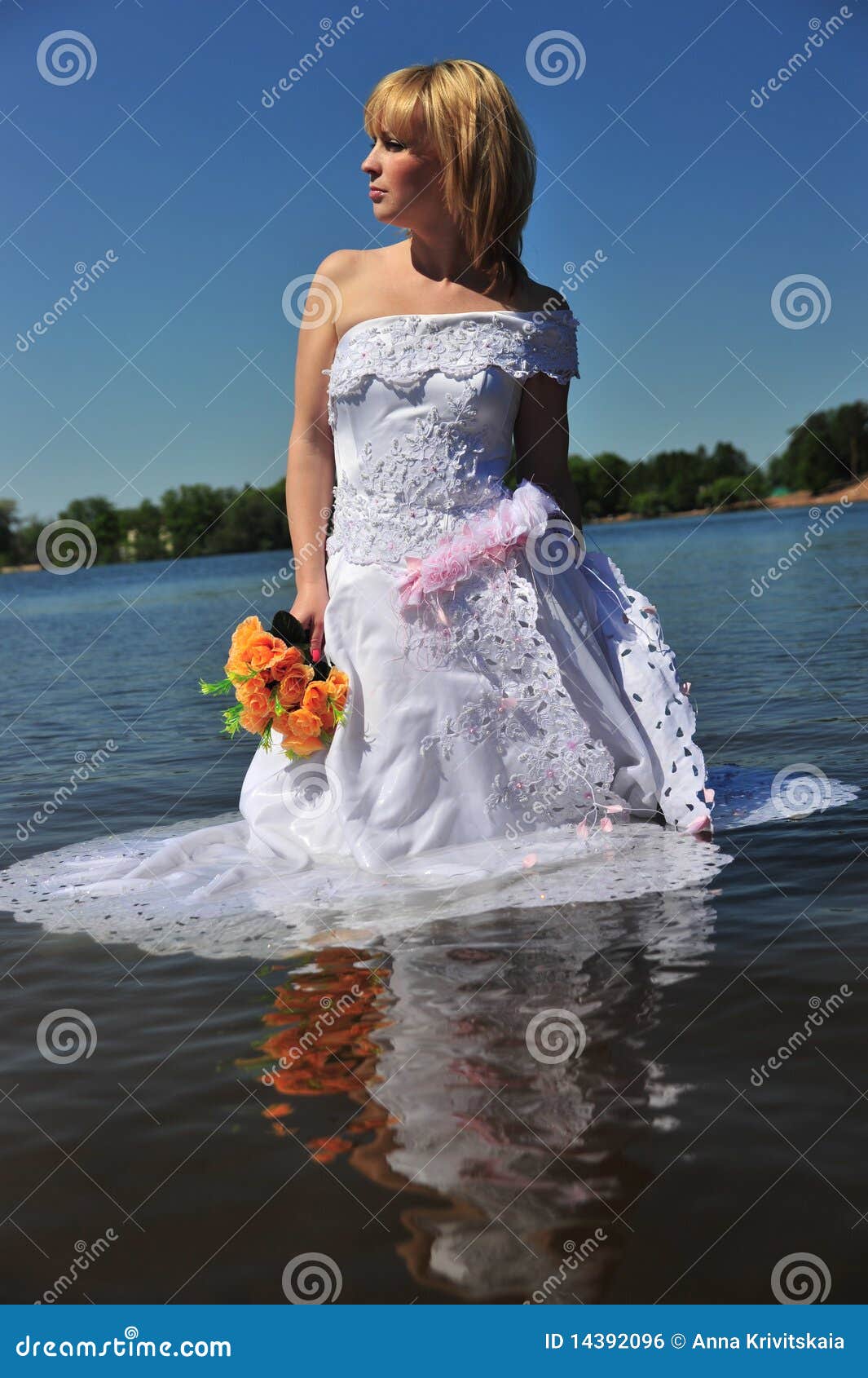 The Girl in a Wedding Dress in Water Stock Photo - Image of dress, lady ...