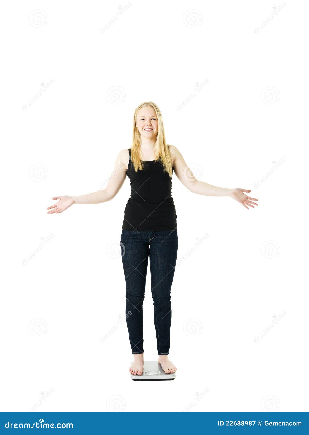 Girl on weight scale stock image. Image of jeans, healthy - 22688987